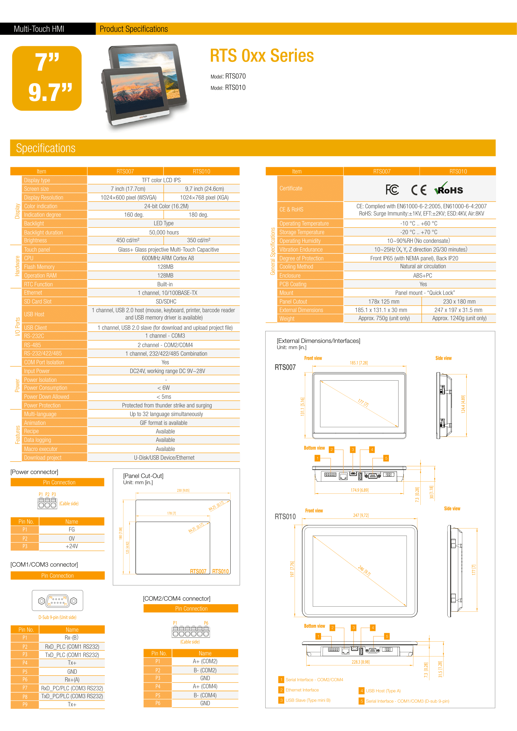 RTS007 - Rievtech 7 inch 16:9 Colour TFT LCD touchscreen